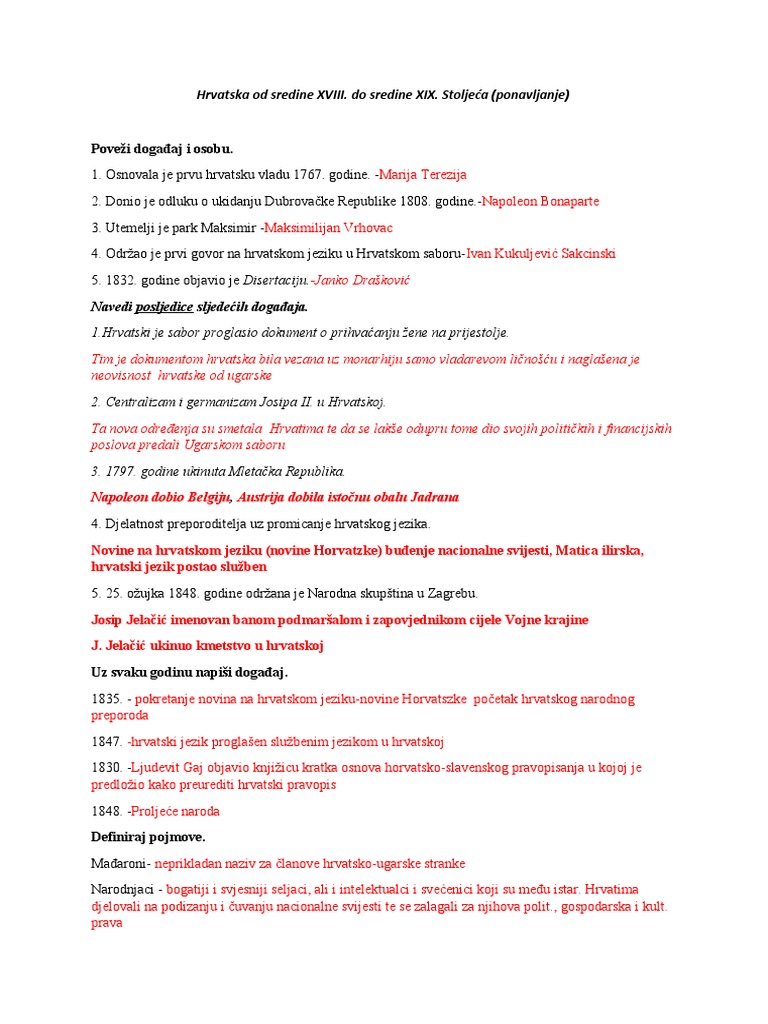 Hrvatska Od Sredine XVIII. Do Sredine XIX. Stoljeća | PDF