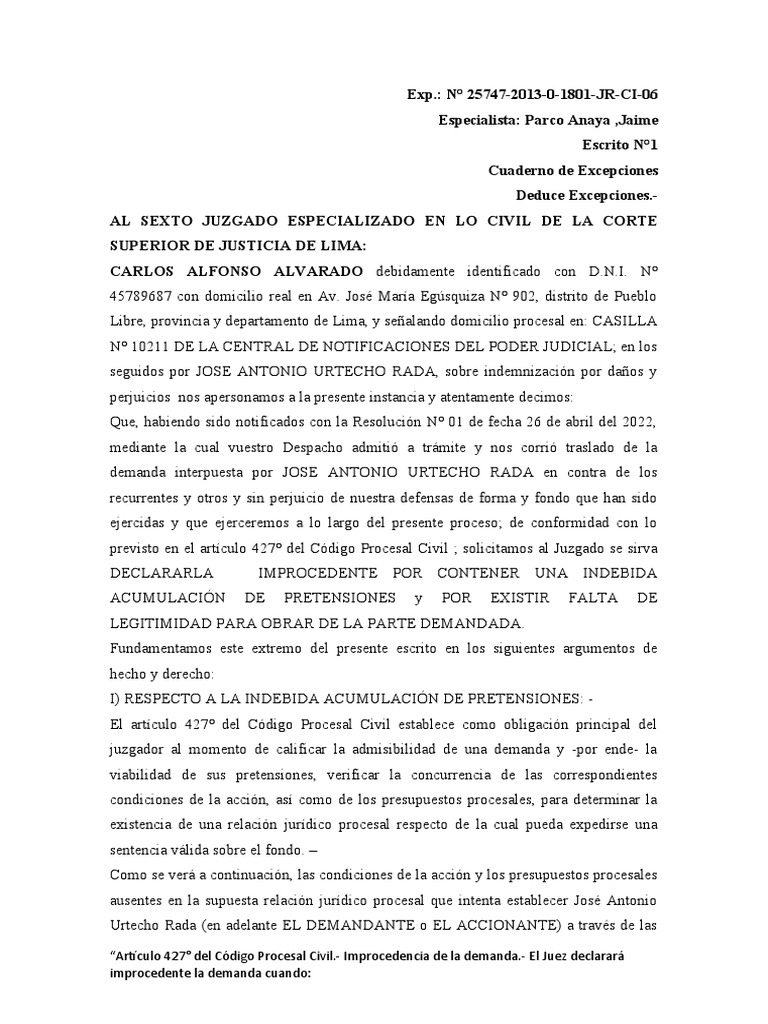 Excepcion | PDF | Demanda judicial | Ley procesal