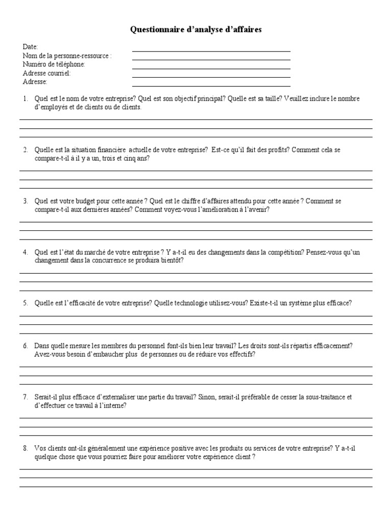 Questionnaire Analyse Affaire | PDF