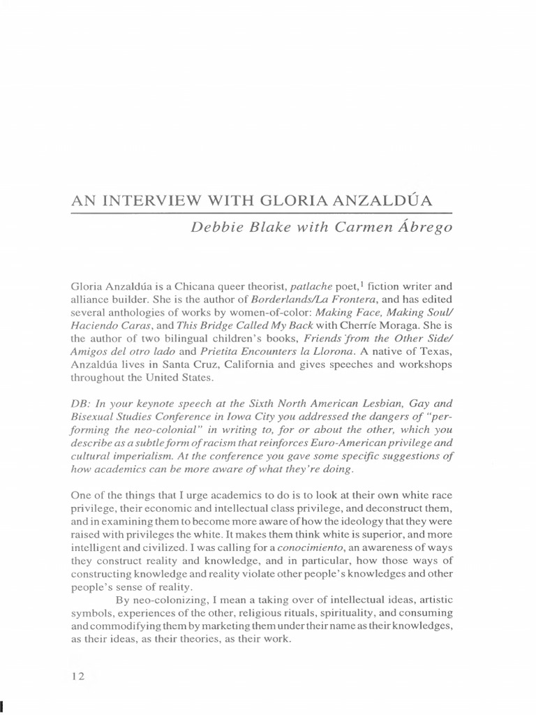 Interview with Gloria Anzaldúa: Identity & Theory | PDF