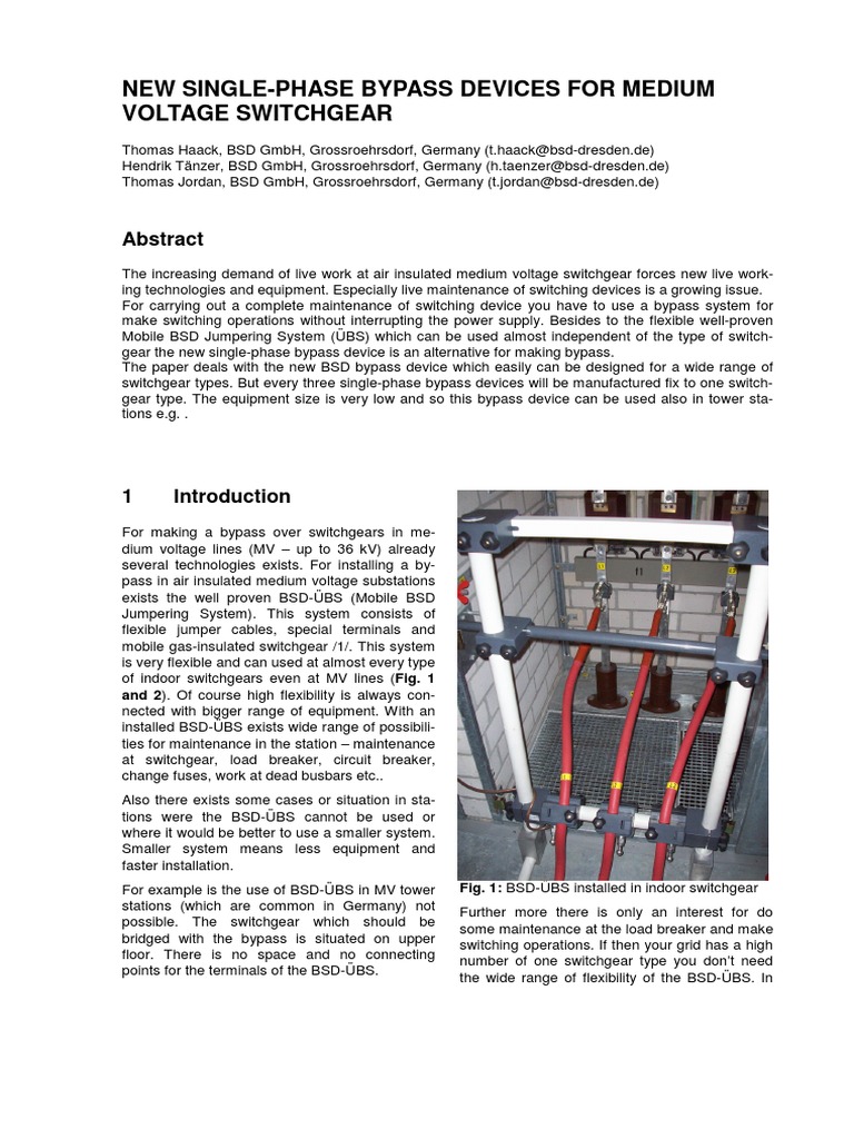 2.1 New Single-Phase Bypass Devices For Medium Voltage Switchgear FP ...