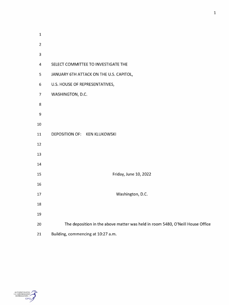 Ken Klukowski June 10 Transcript | PDF | Deposition (Law) | Perjury