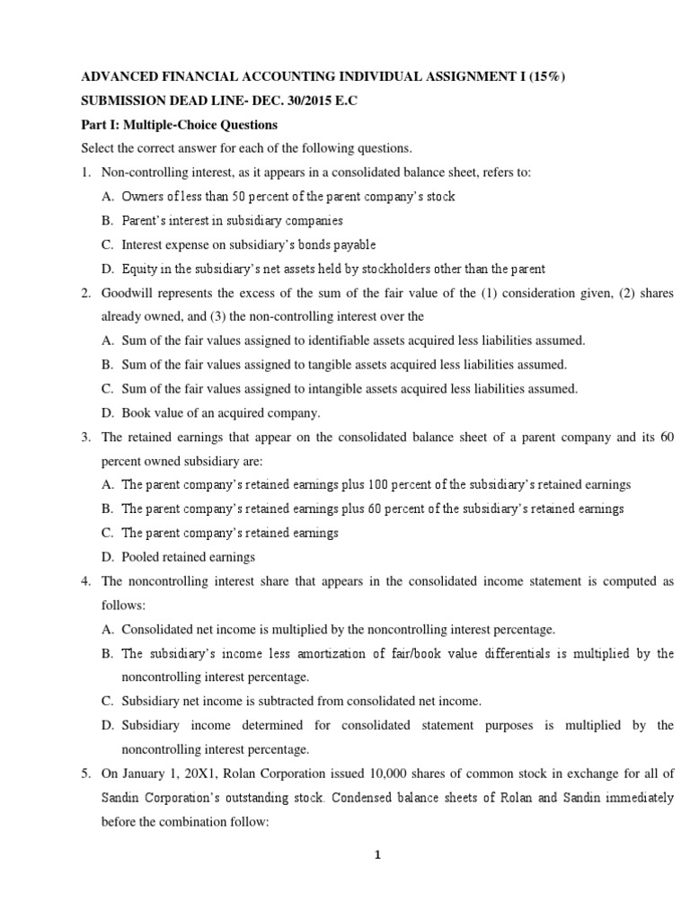 1 - Advanced Financial Accounting Individual Assignment I | PDF | Book ...