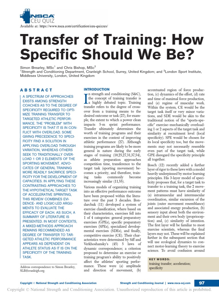 Transfer of Training How Specific Should We Be .8 | PDF | Strength ...