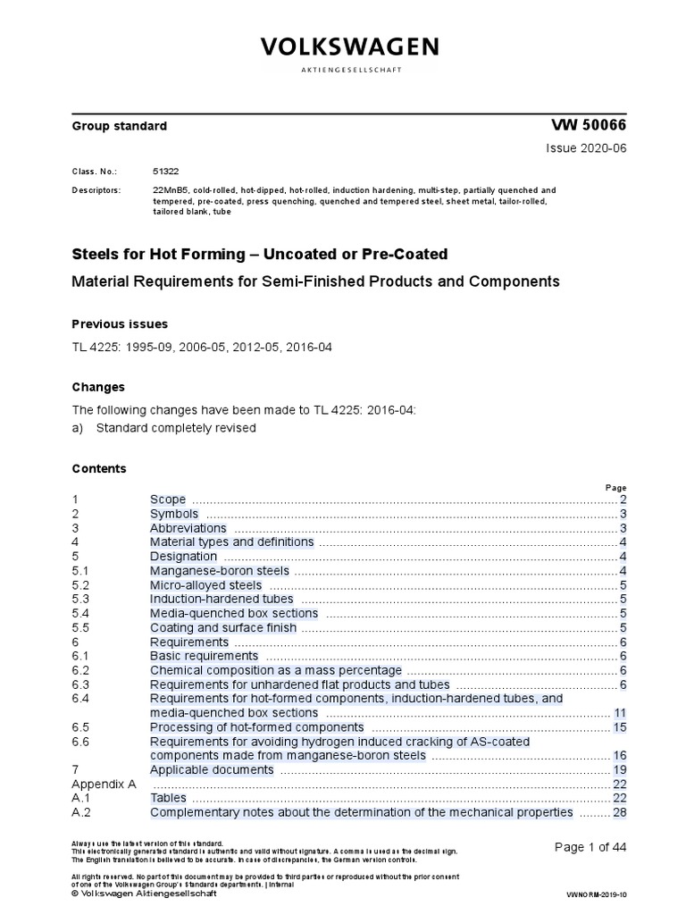 VW 50066 en | PDF | Rolling (Metalworking) | Pipe (Fluid Conveyance)