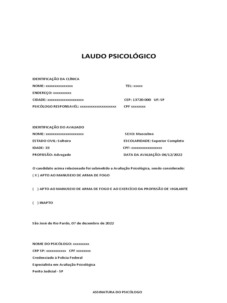 Laudo Psicológico Modelo Scrib | PDF
