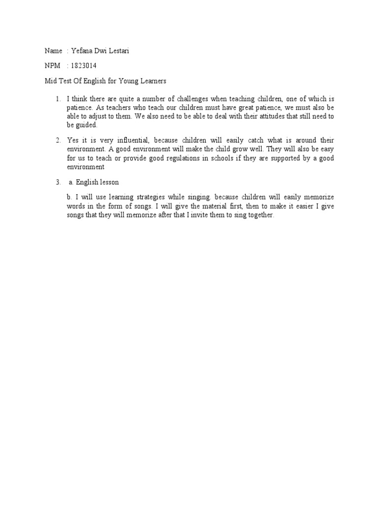 Yefana Dwi Lestari Mid Test Eyl | PDF | Career & Growth | Wellness Yefana Dwi Lestari Mid Test Eyl | PDF | Career & Growth | Wellness