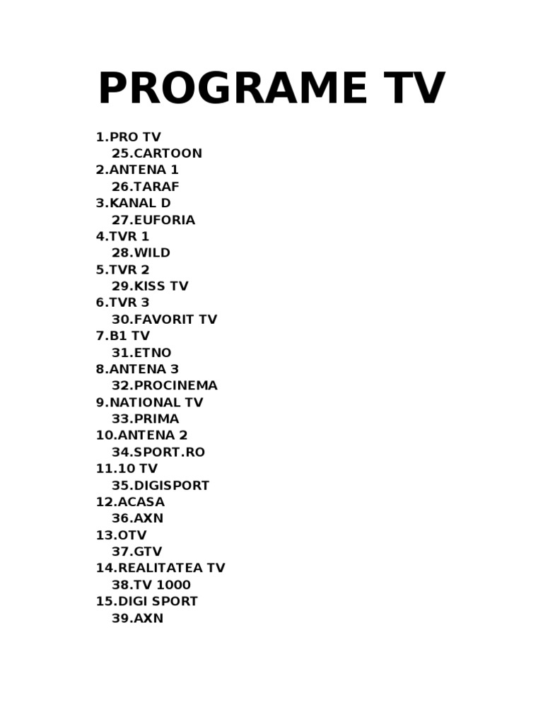 Romanian TV Channel Guide | PDF