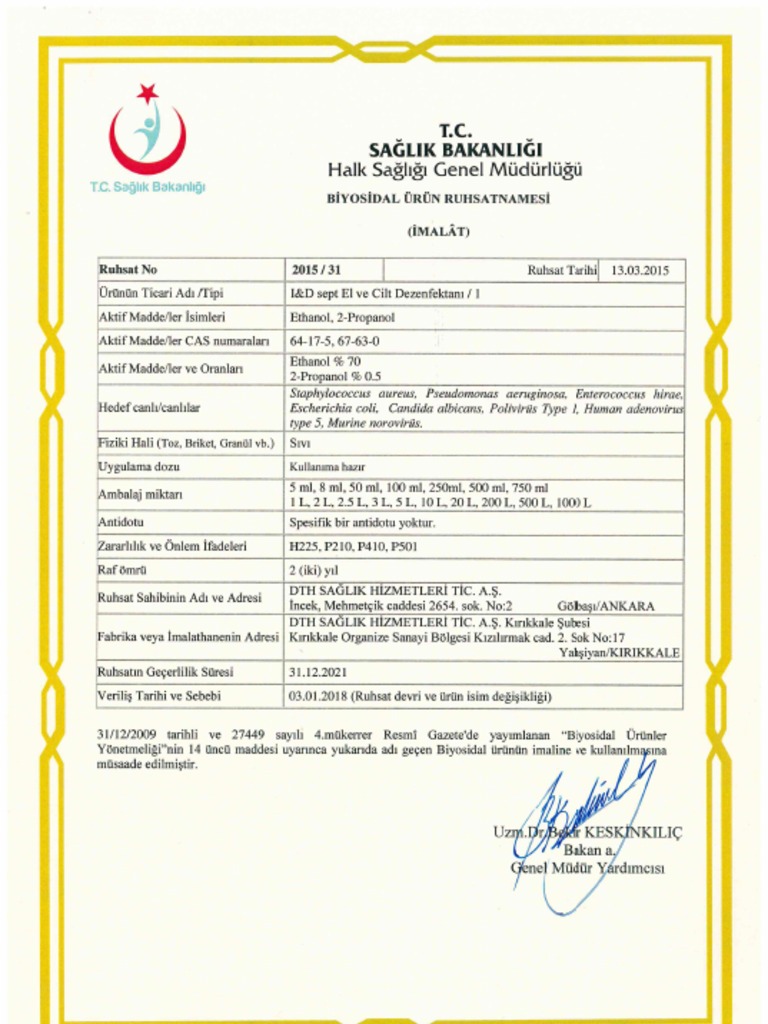 1.2 - Sept Biyosidal Ruhsat | PDF