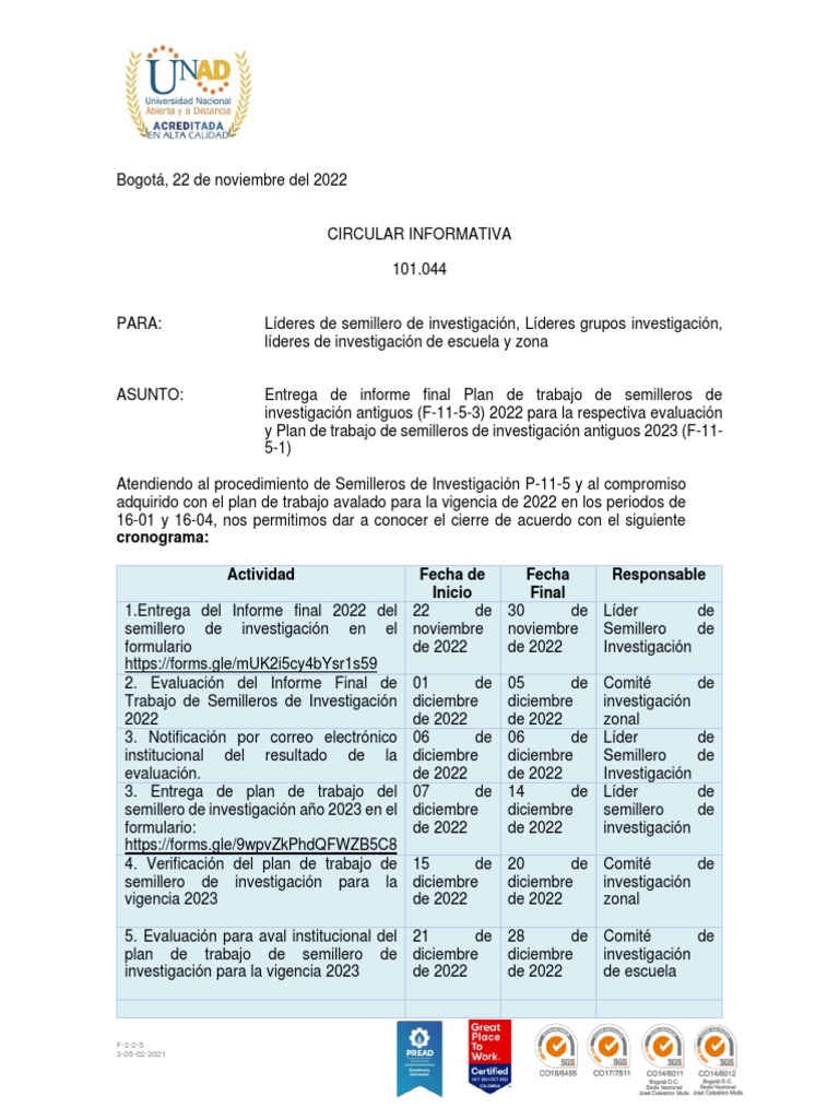 CIRCULAR VIACI No. 101.044 - 2021 - Semilleros 2022-2023 | PDF ...