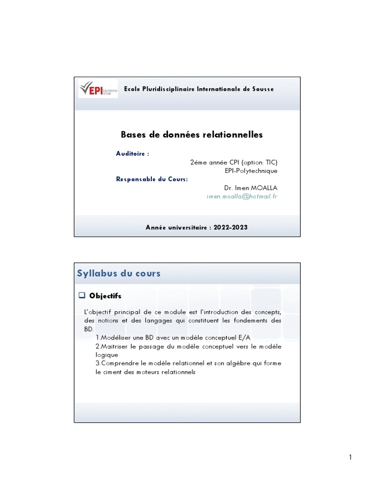 Cours BD Relationnelle CH1 | PDF | Bases de données | Base de données ...