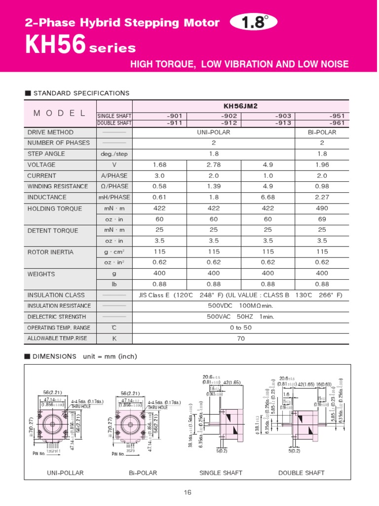 KH56 Series 2-Phase Stepping Motor Data | PDF