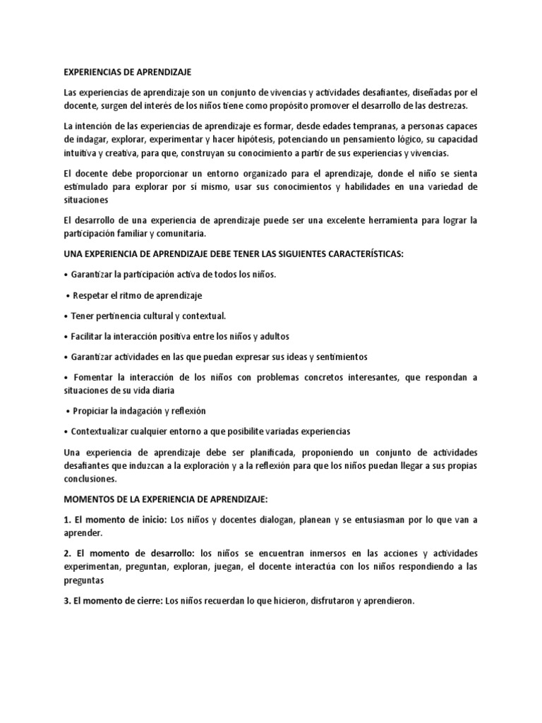 Experiencias de Aprendizaje | PDF