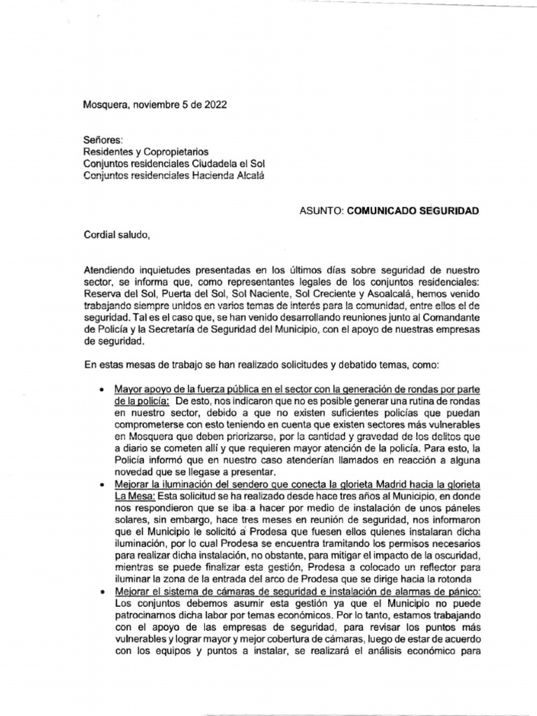 Comunicado Seguridad | PDF