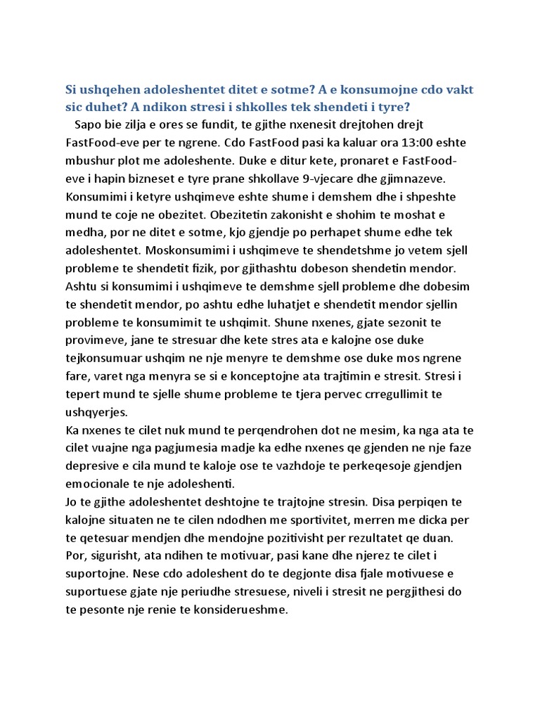 Si Ushqehen Adoleshentet Ditet e Sotme | PDF