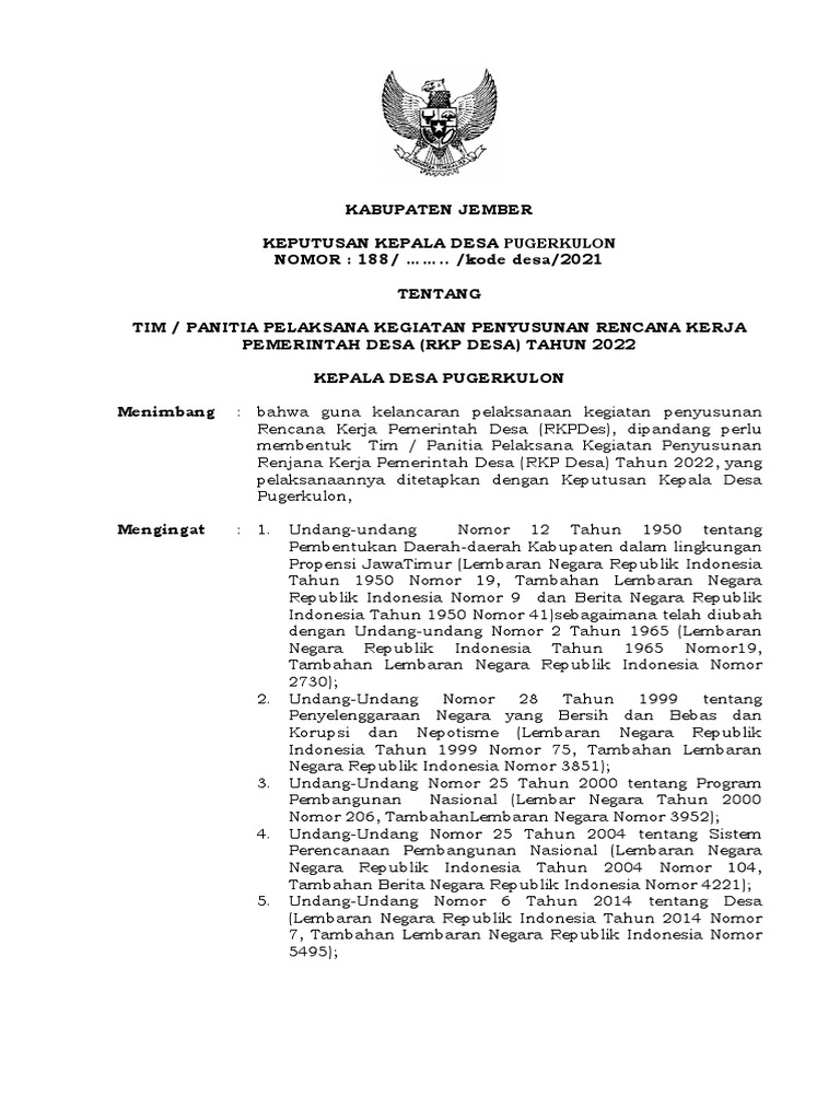 Contoh SK Tim Penyusun RKP Desa | PDF