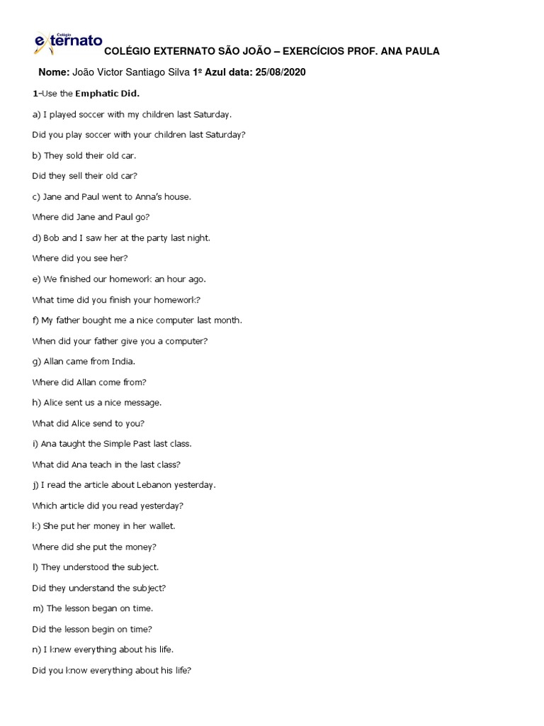 Emphatic Do Exercises for Students | PDF | Language Arts & Discipline