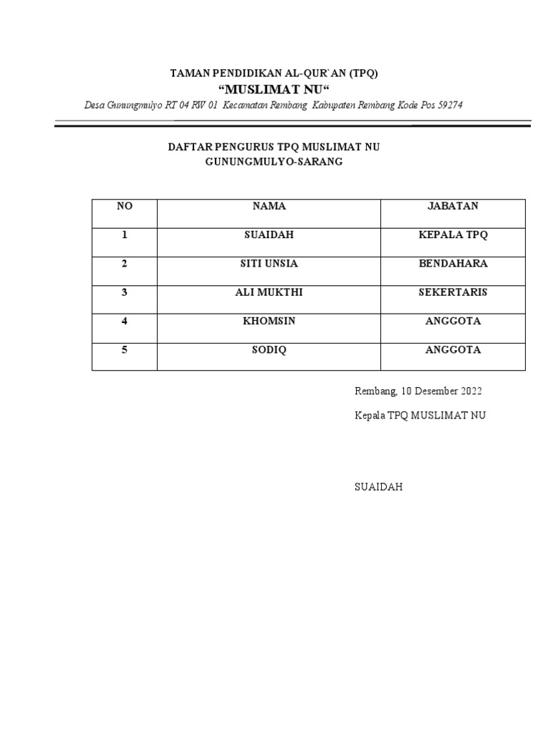 Susunan Pengurus | PDF
