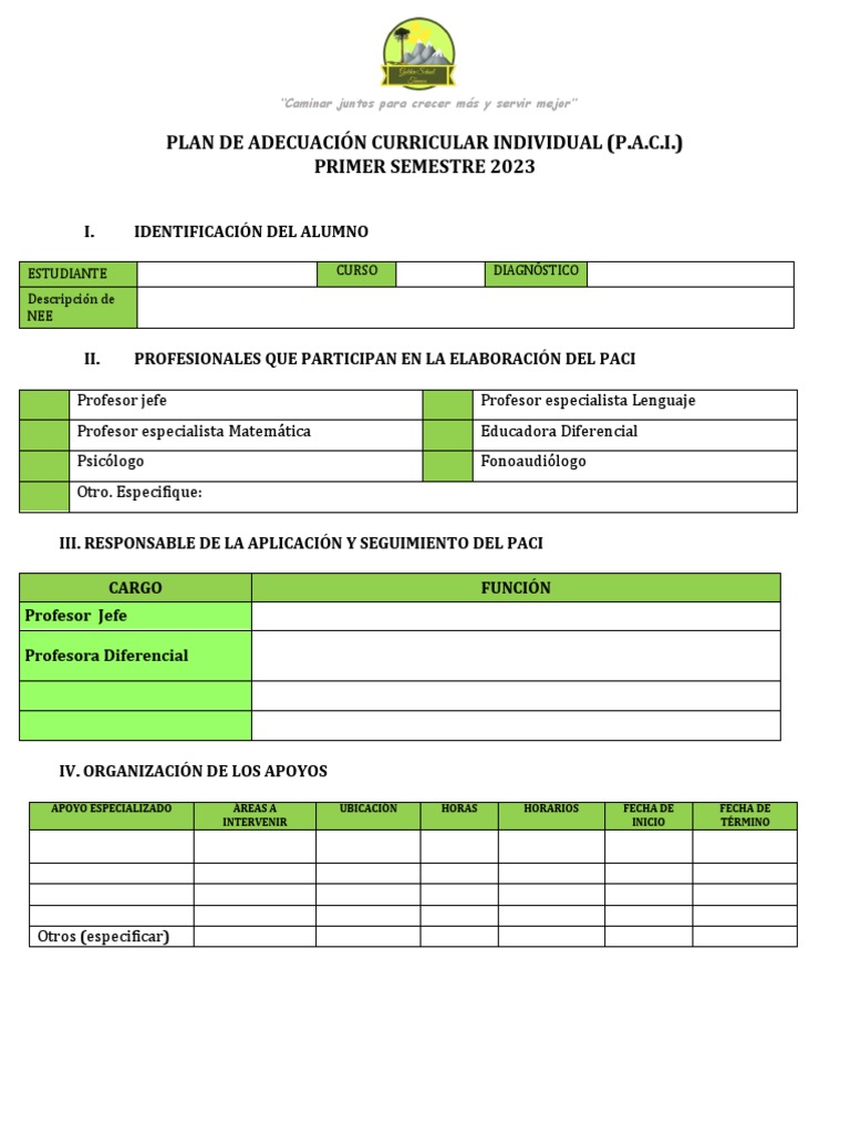 Ejemplo de Plan de Adecuacion Curricular Individual | Descargar gratis PDF | Maestros | Plan de ...