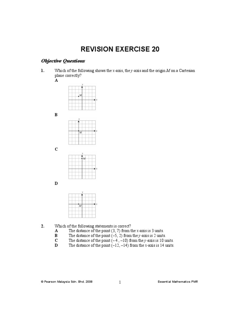 Review Exercise 20 Objective) | PDF | Cartesian Coordinate System ...