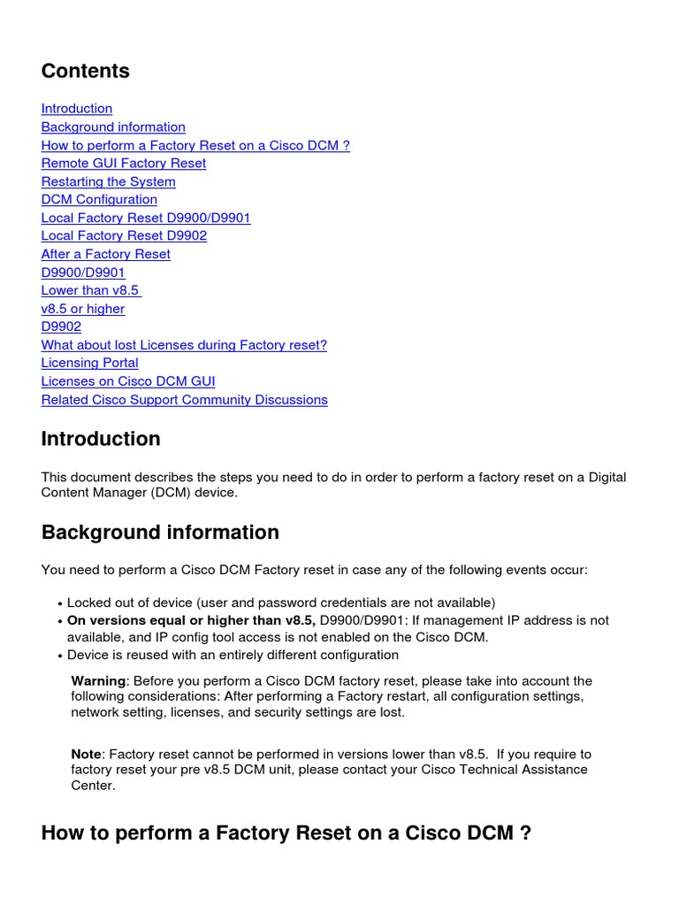 How To Perform A Factory Reset On A Cisco DCM | PDF | Command Line Interface | Computer Network