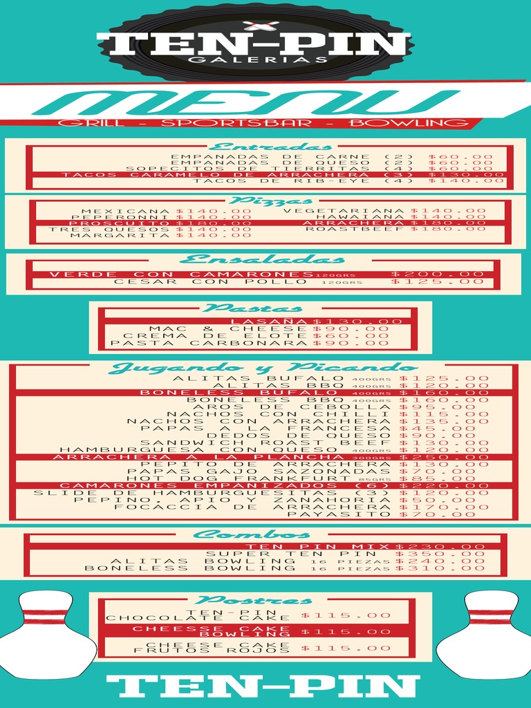 Menu Ten Pin | PDF | Foods | American Cuisine