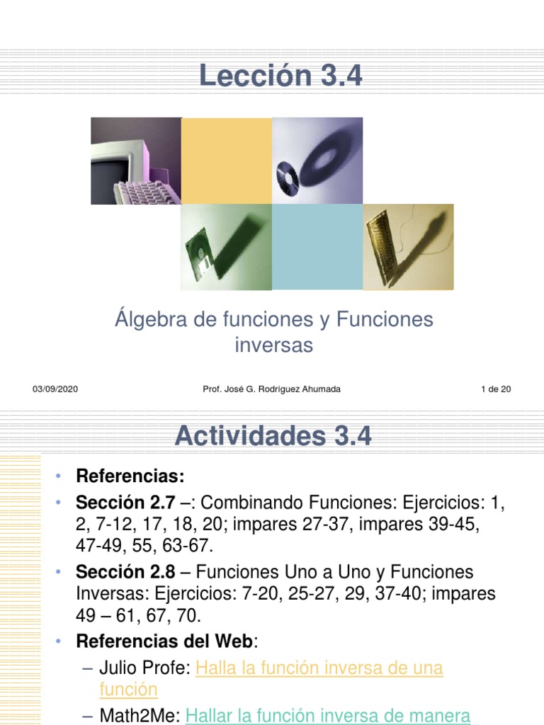 Leccion 3-4 Algebra de Funciones y Funciones Inversas | PDF | Función (Matemáticas) | Álgebra ...