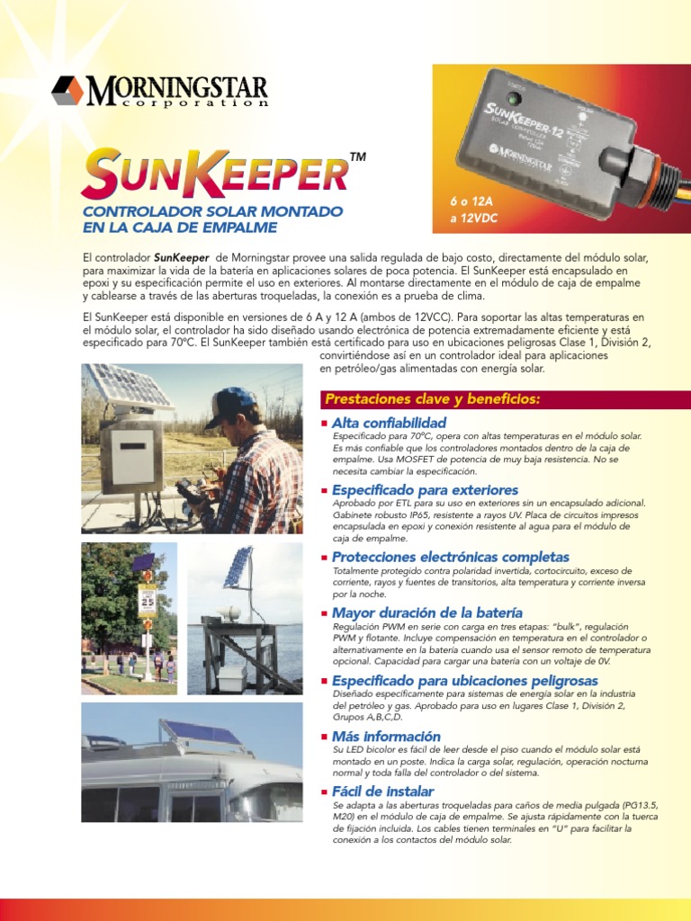 MORNINGSTAR SUNKEEPER SK6 SK12 Ficha ES | PDF | Diodo emisor de luz | Energía solar