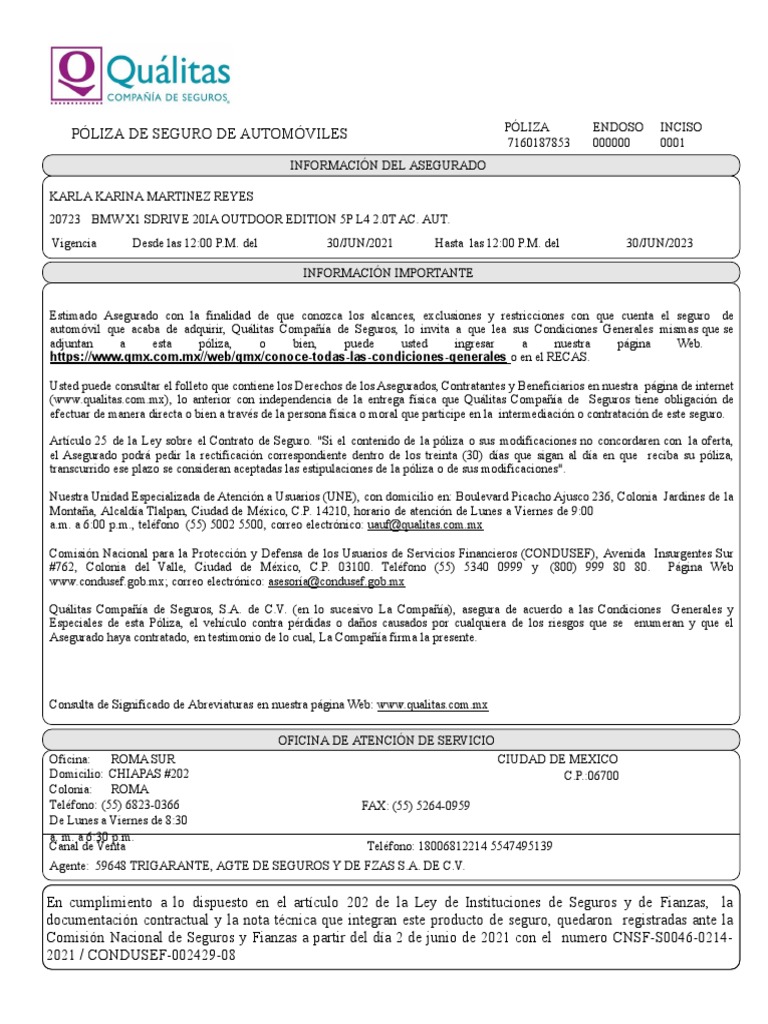 Póliza Qualitas | PDF | Póliza de seguros | Seguro