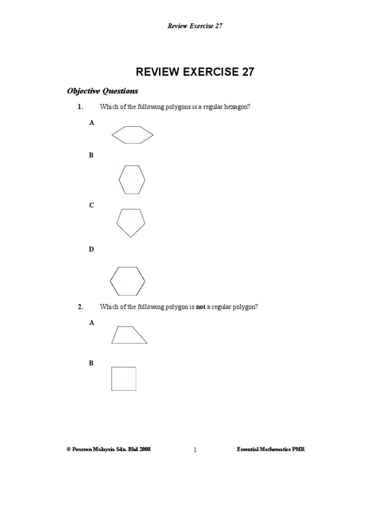 Review Exercise 27 Objective Pdf Polygon Elementary Geometry