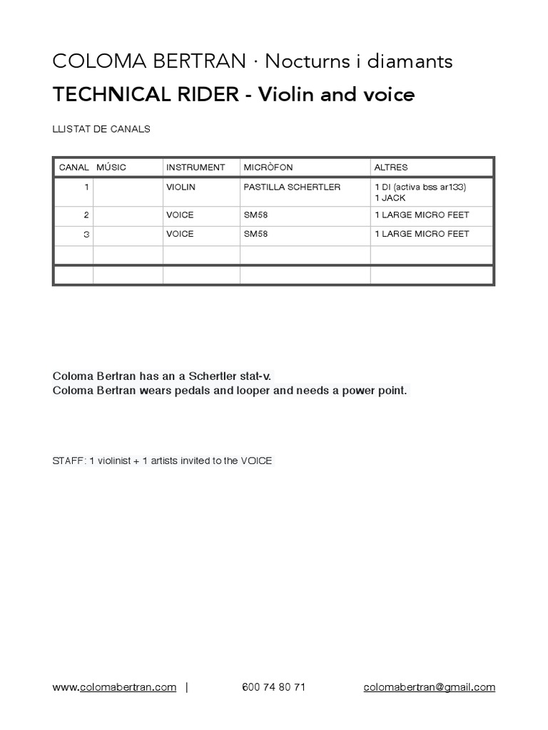 Coloma Bertran Technical Rider | PDF