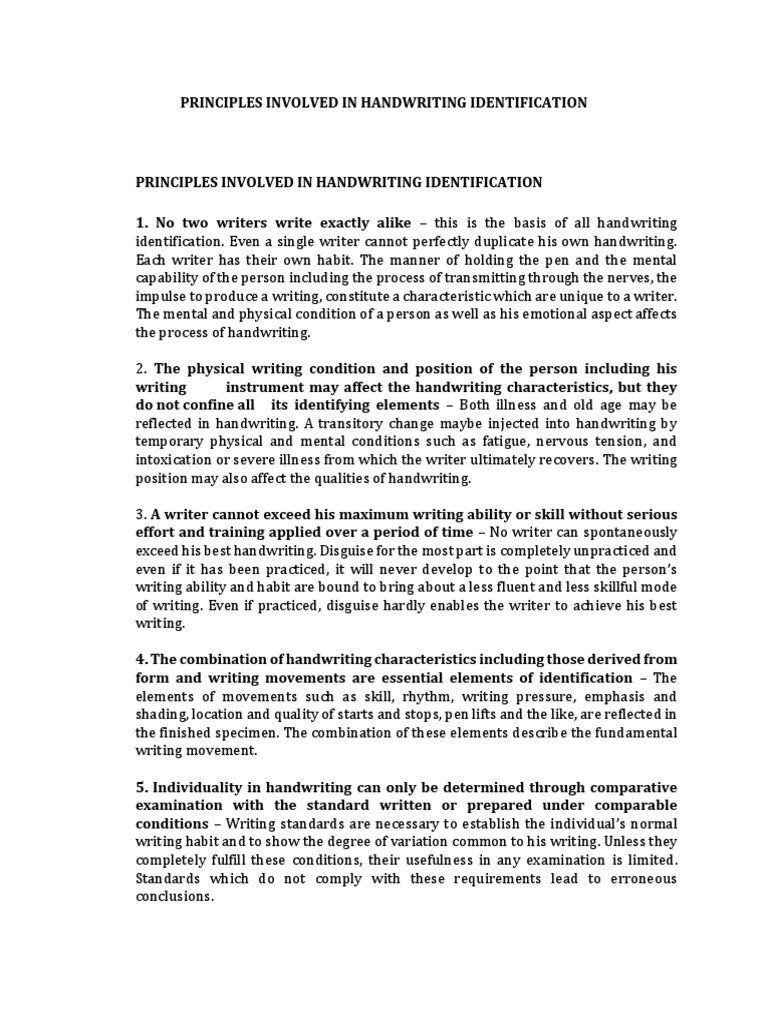 Principles Involved in Handwriting Identification | PDF | Signature ...