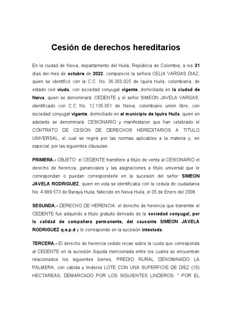Cesion-de-derechos-herenciales (2) | PDF | Herencia | Propiedad de la ...