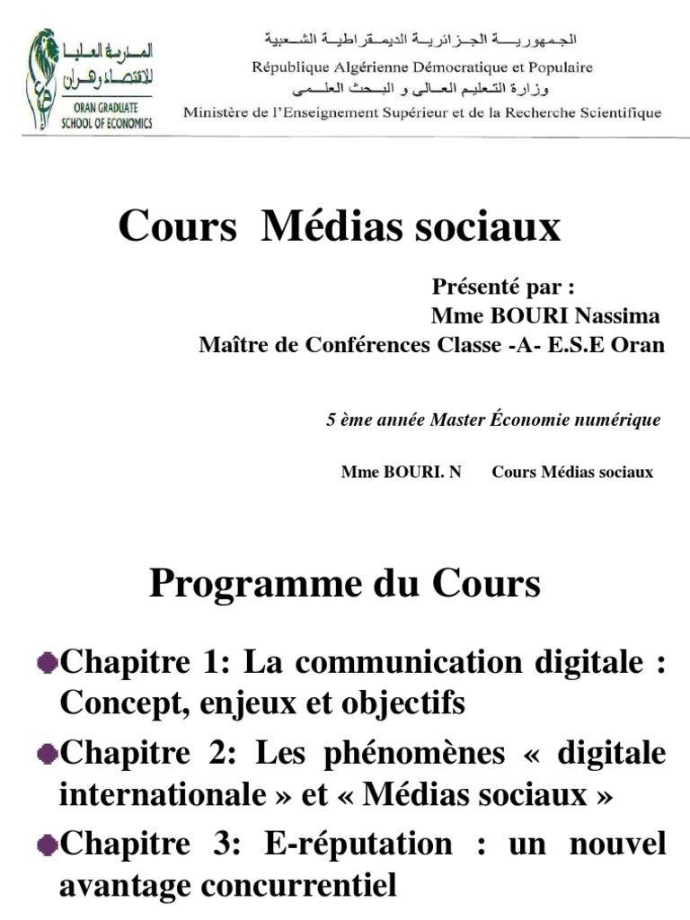 Cours sur les Médias Sociaux | PDF | la communication | Réseaux sociaux