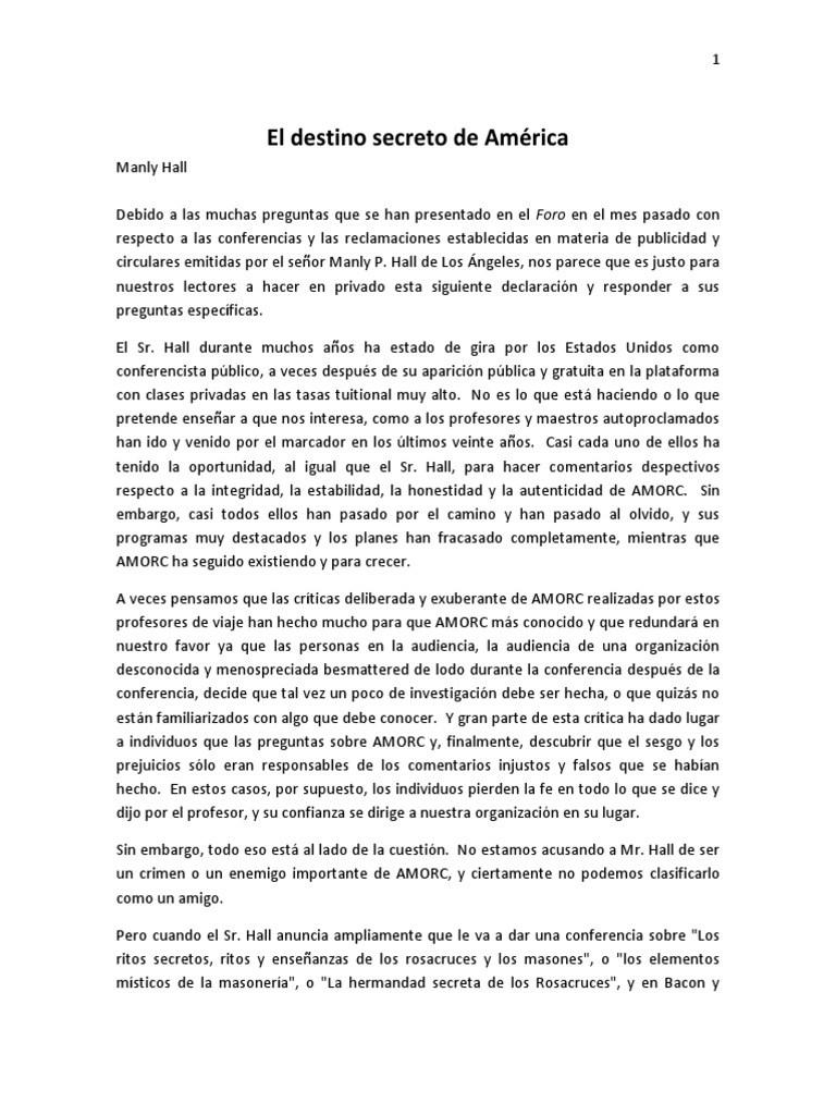 Manly Palmer Hall El Destino Secreto de America | PDF | Akhenaton ...