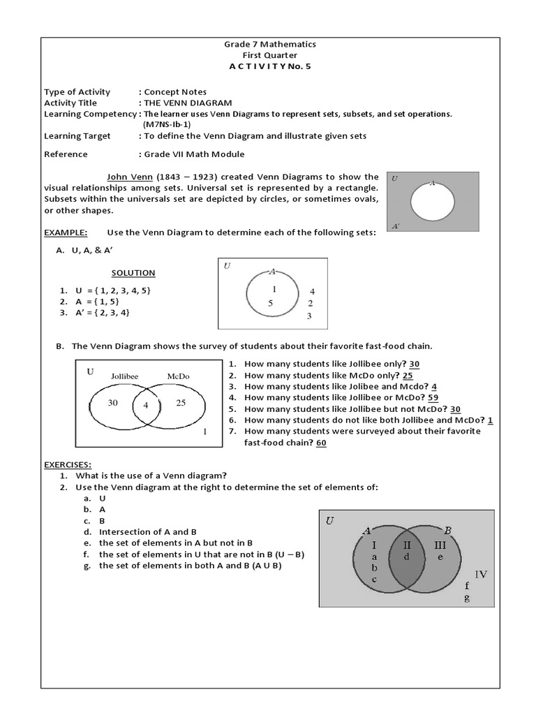 Activity No. 5 Venn Diagrams | PDF