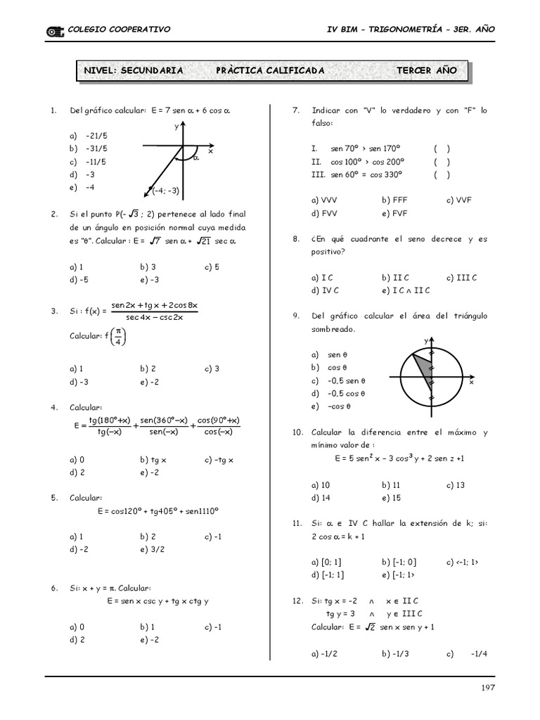 Practica Calificada Trigonometria | PDF | Geometría | Funciones especiales