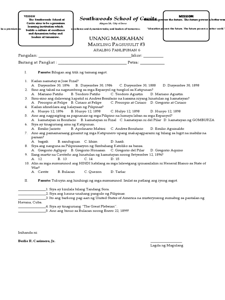 Quiz in Grade 6 AP #3 | PDF