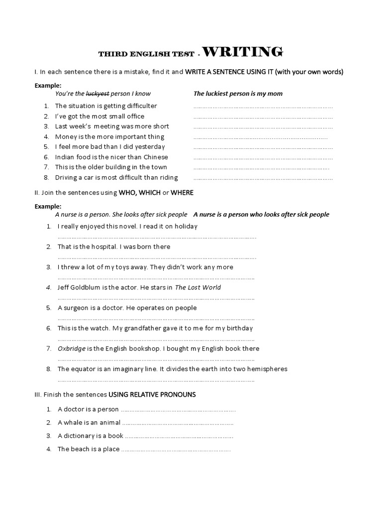 Third English Test Writing | PDF | Verb | Syntax