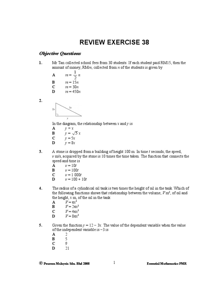 Mathematics Review Exercise Questions | PDF | Variable (Mathematics ...