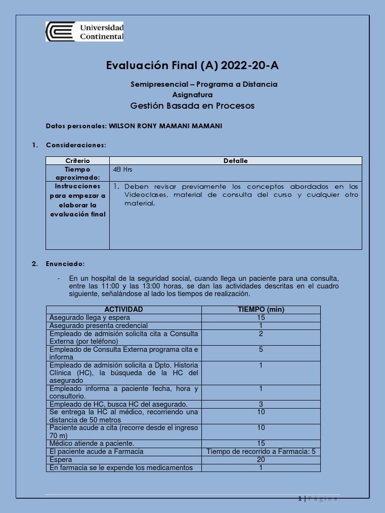 Examen Final - Gestión Basada en Procesos 2022-20A-Wilson | PDF | Farmacia | Hospital