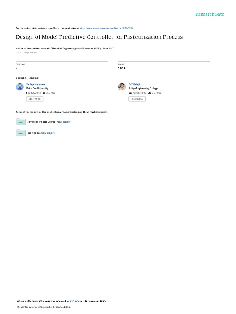 Designof Model Predictive Controllerfor Pasteurization Process | PDF | Control Theory | Errors ...