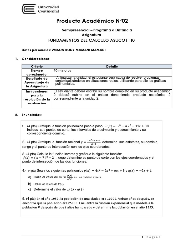 Producto Academico 02-Wilson | PDF | Asíntota | Función (Matemáticas)