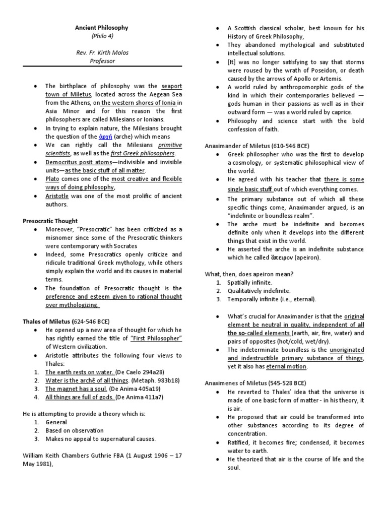 Ancient Philosophy (Thales-Zeno) | PDF | Plato | Socrates