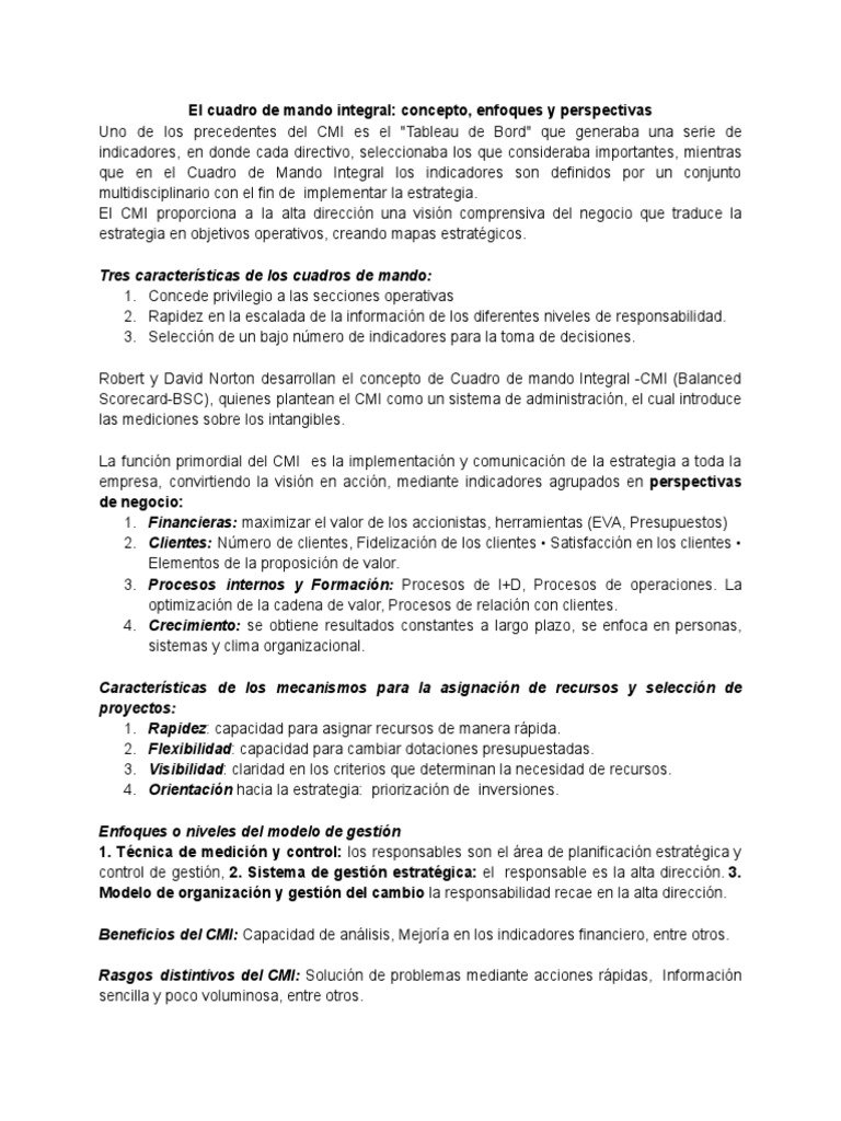 El Cuadro de Mando Integral - Concepto, Enfoques y Perspectivas | PDF ...