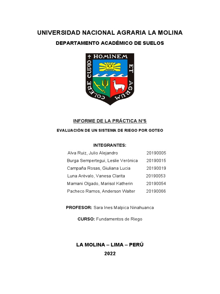 Informe 5 | PDF | Agua | Riego