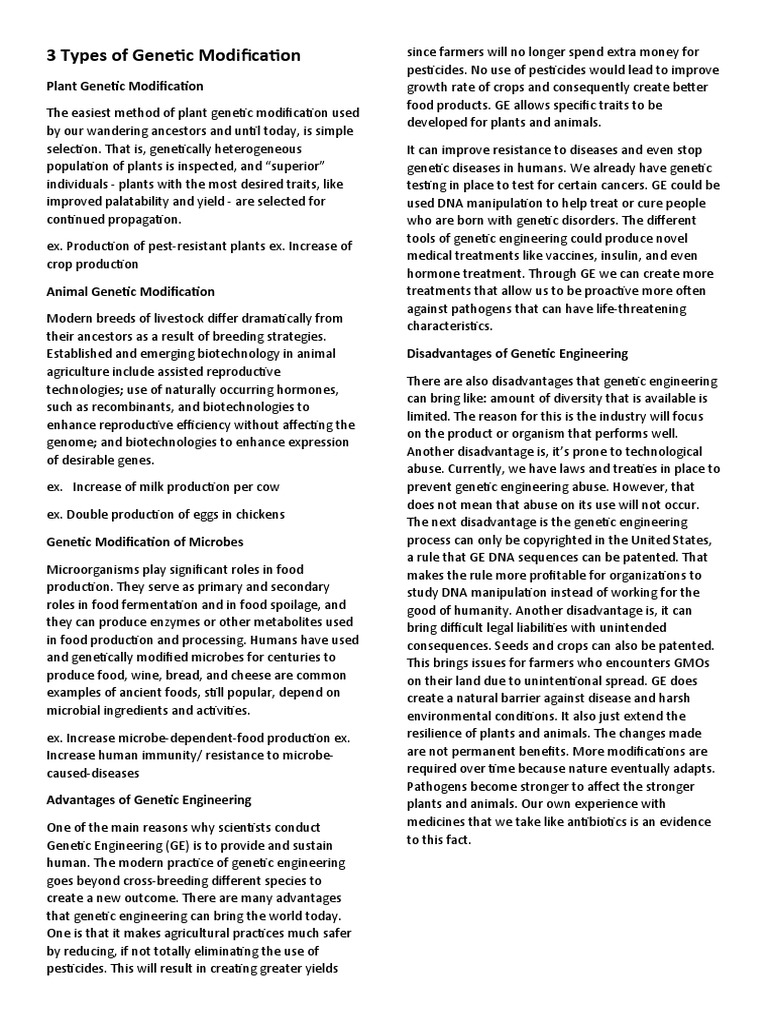 3 Types of Genetic Modification | PDF | Genetic Engineering | Microorganism