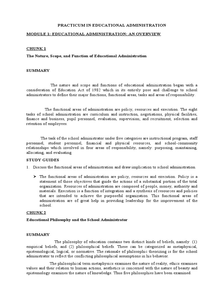 Module Review Practicum in Educational Administration | PDF | Leadership | Organizational Behavior