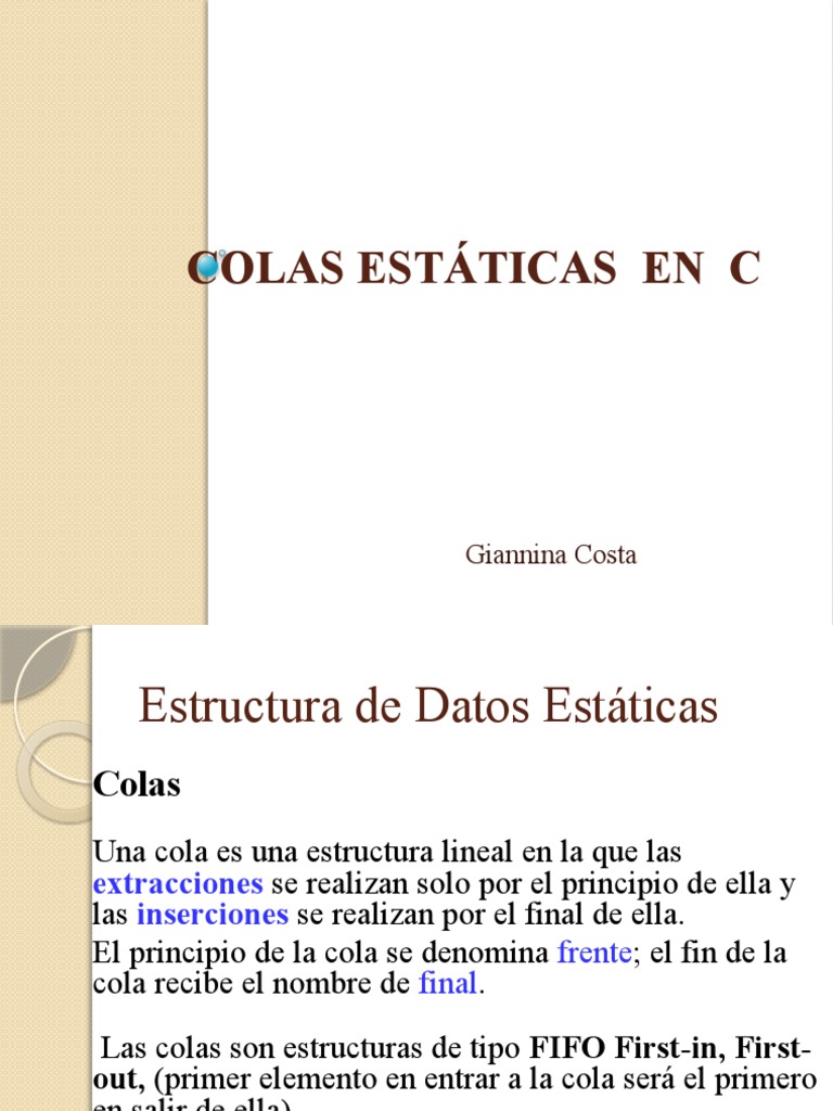 Colas Estáticas | PDF | Cola (tipo de datos abstractos) | Estructura de datos de matriz