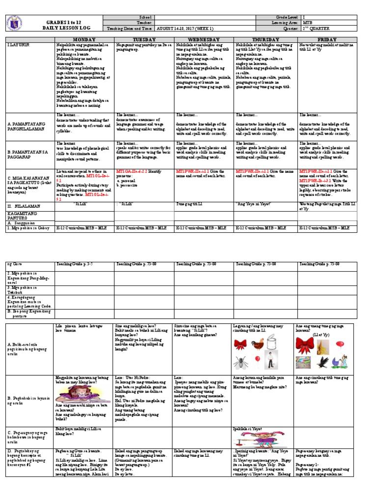 DLL Grade 1 MTB Q2 Week 1 | PDF